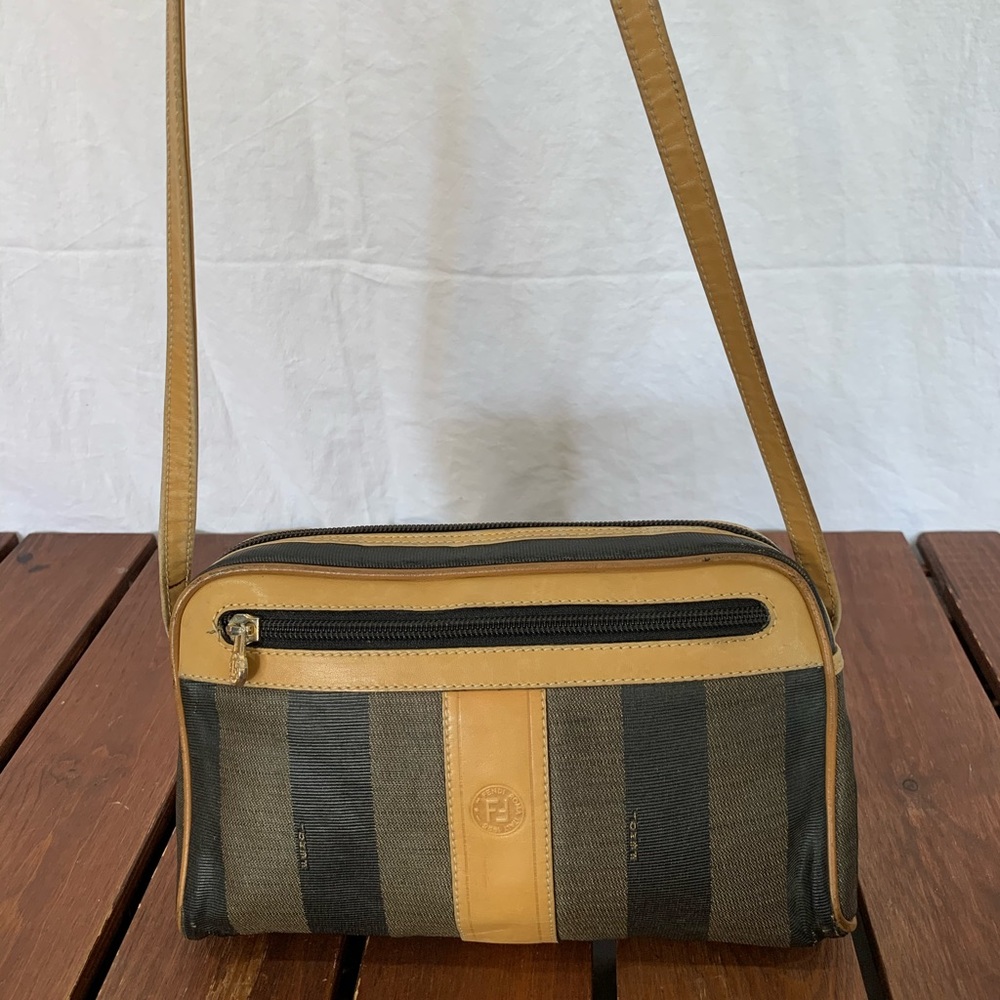 Fendi Authentic Canvas Tan Leather Made In Italy - Gem
